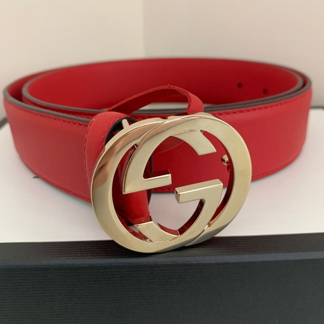 NEW Gucci Interlocking G Red Leather Belt J adore Fashion Boutique